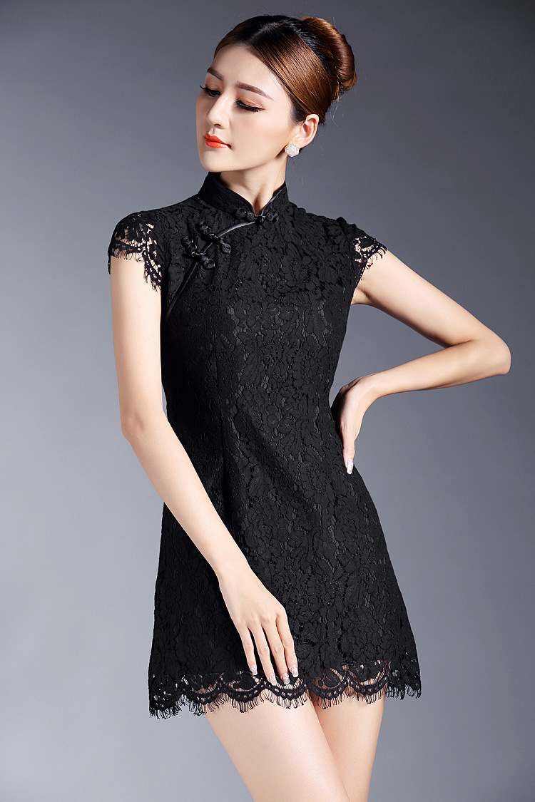 Fabulous Lace Short Qipao Cheongsam Dress Black Qipao Cheongsam