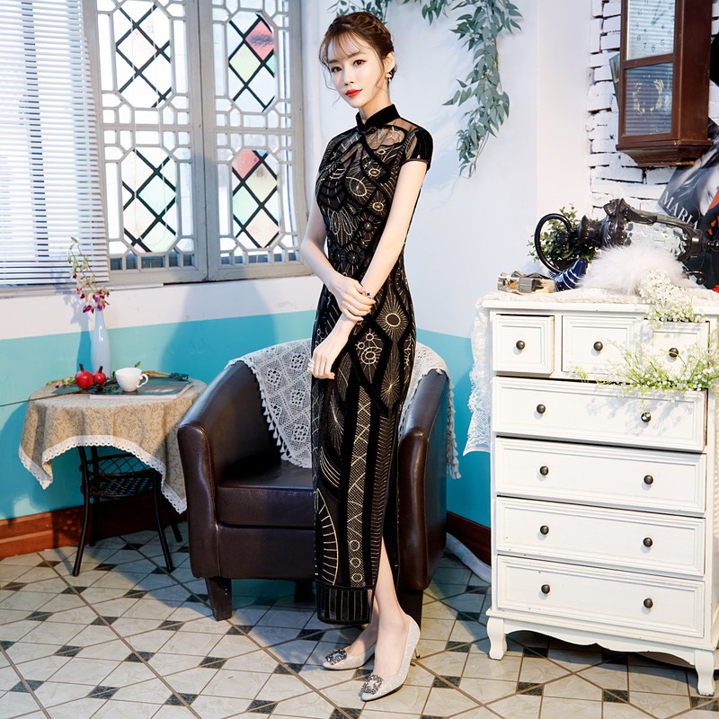 Appealing Back Zip Modern Long Qipao Cheongsam Dress Qipao Cheongsam