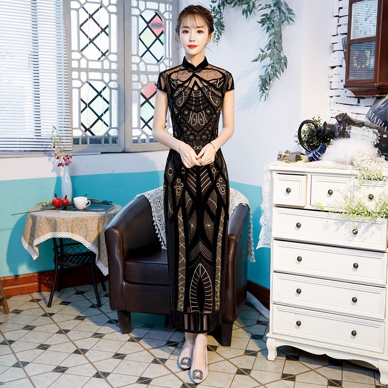 Appealing Back Zip Modern Long Qipao Cheongsam Dress Qipao Cheongsam