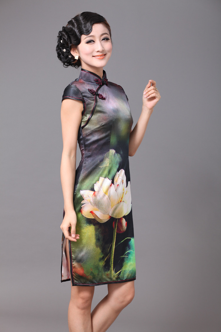 Remarkable Lotus Flower Silk Cheongsam Qipao Cheongsam And Dresses Women
