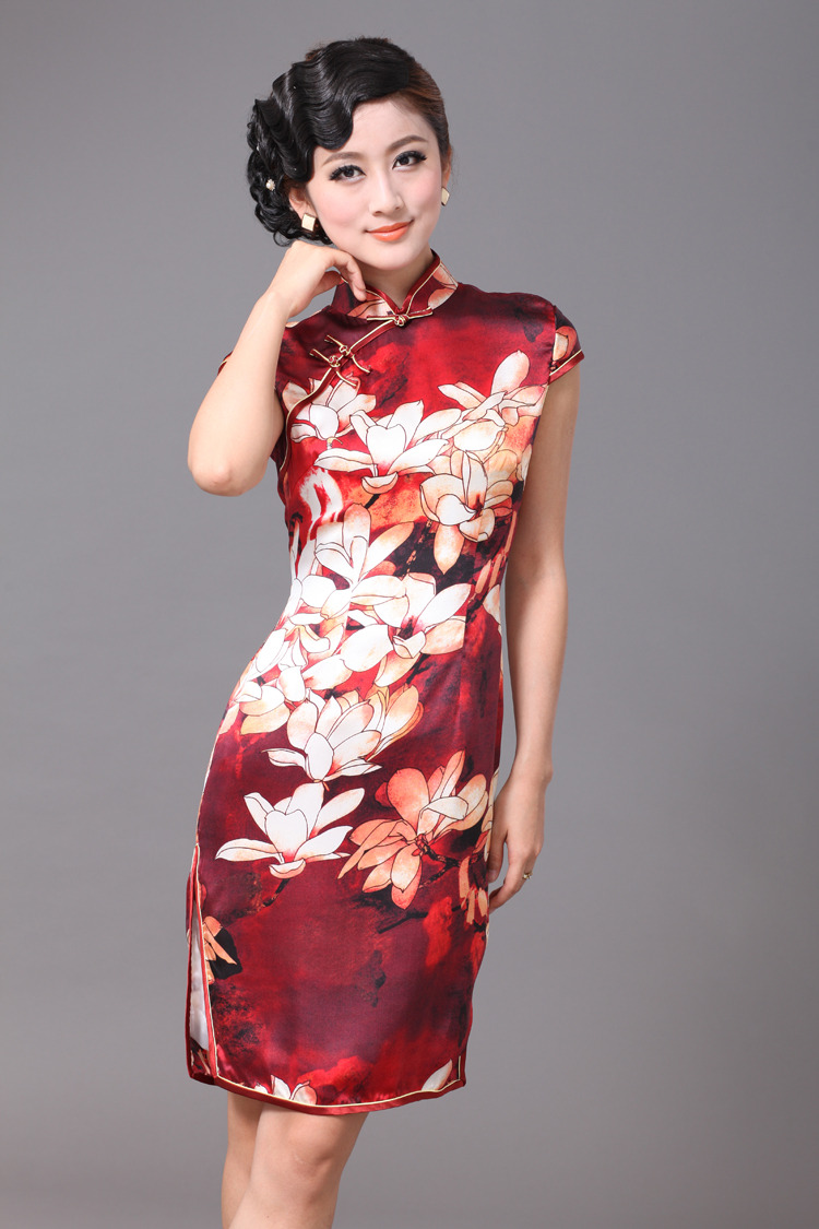 Resplendent Lily Flowers Silk Cheongsam Qipao Cheongsam And Dresses Women
