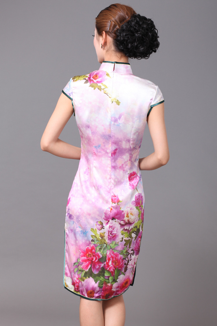 Brilliant Peony Flowers Silk Cheongsam Qipao Cheongsam And Dresses Women