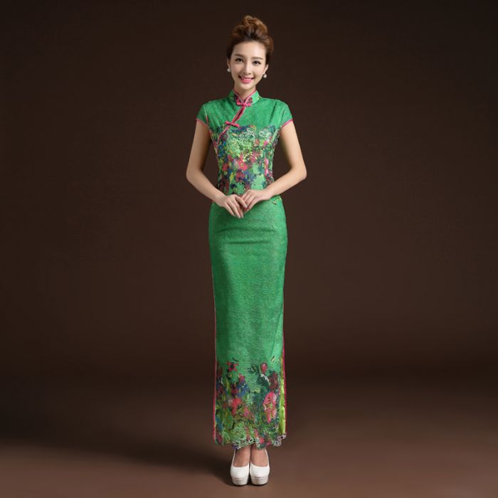 Remarkable Modern Lace Long Cheongsam Qipao Dress B