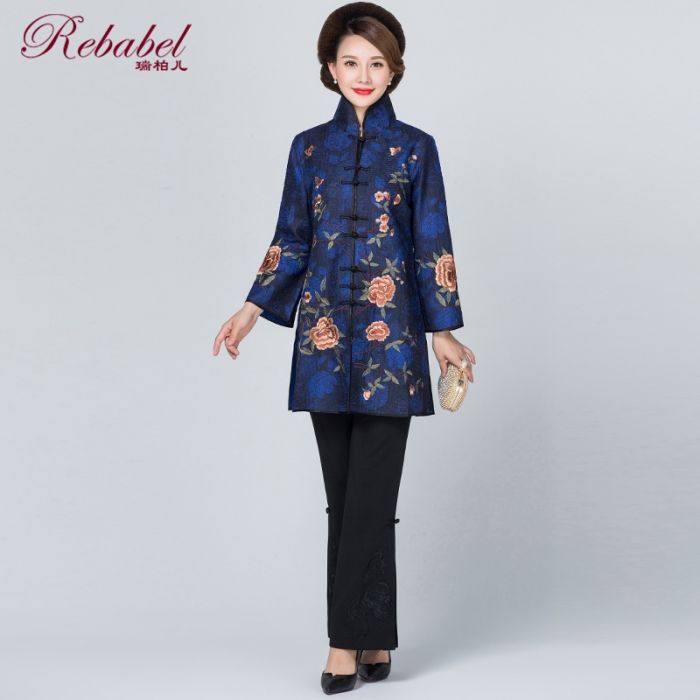 Gorgeous Roses Embroidery Chinese Style Jacket Blue